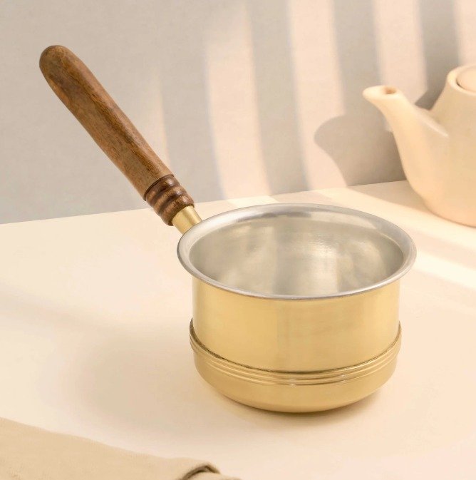 Brass Tea Pan with Wooden Handle – Designed for Smooth, Stylish Brewing ...