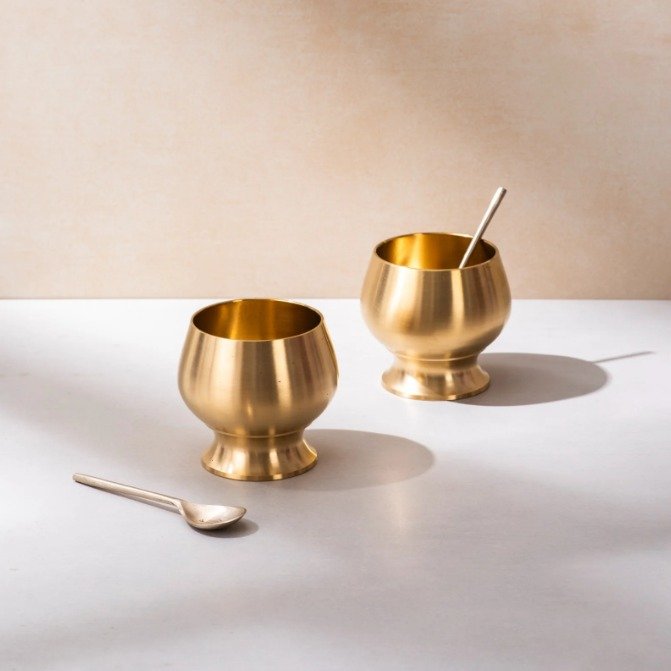 Handcrafted Brass Dessert Bowl with Spoon – Oreo Pattern Design ...