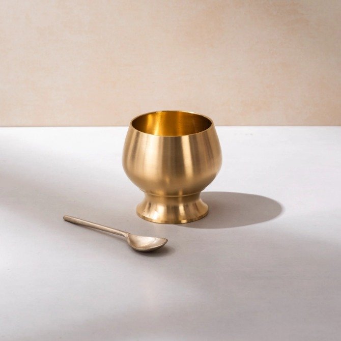 Handcrafted Brass Dessert Bowl with Spoon – Oreo Pattern Design ...