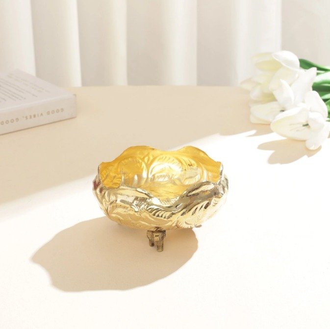 Handcrafted Brass Dry Fruit Bowl – 4 Inch - Curated Sourcing from India